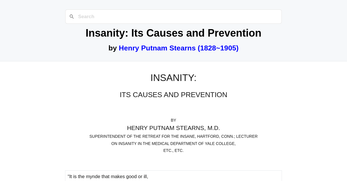 Insanity: Its Causes and Prevention