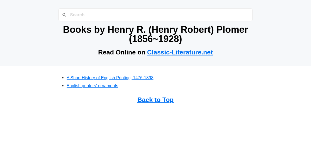 Books by Henry R. (Henry Robert) Plomer (1856~1928) - Read Online on ...