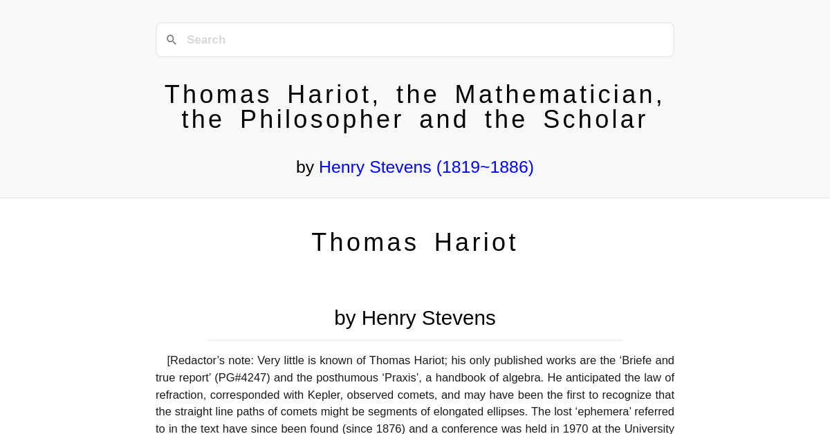 Thomas Hariot, the Mathematician, the Philosopher and the Scholar by ...