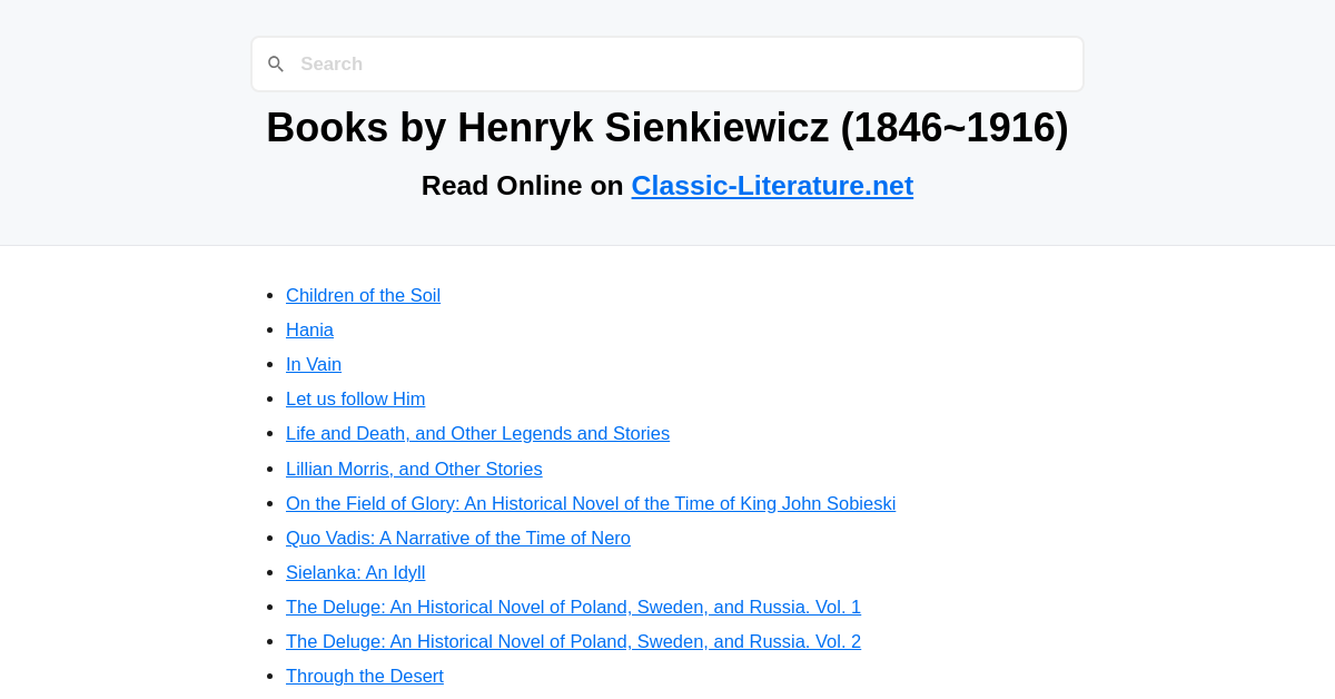 Books by Henryk Sienkiewicz (1846~1916) - Read Online on Classic ...