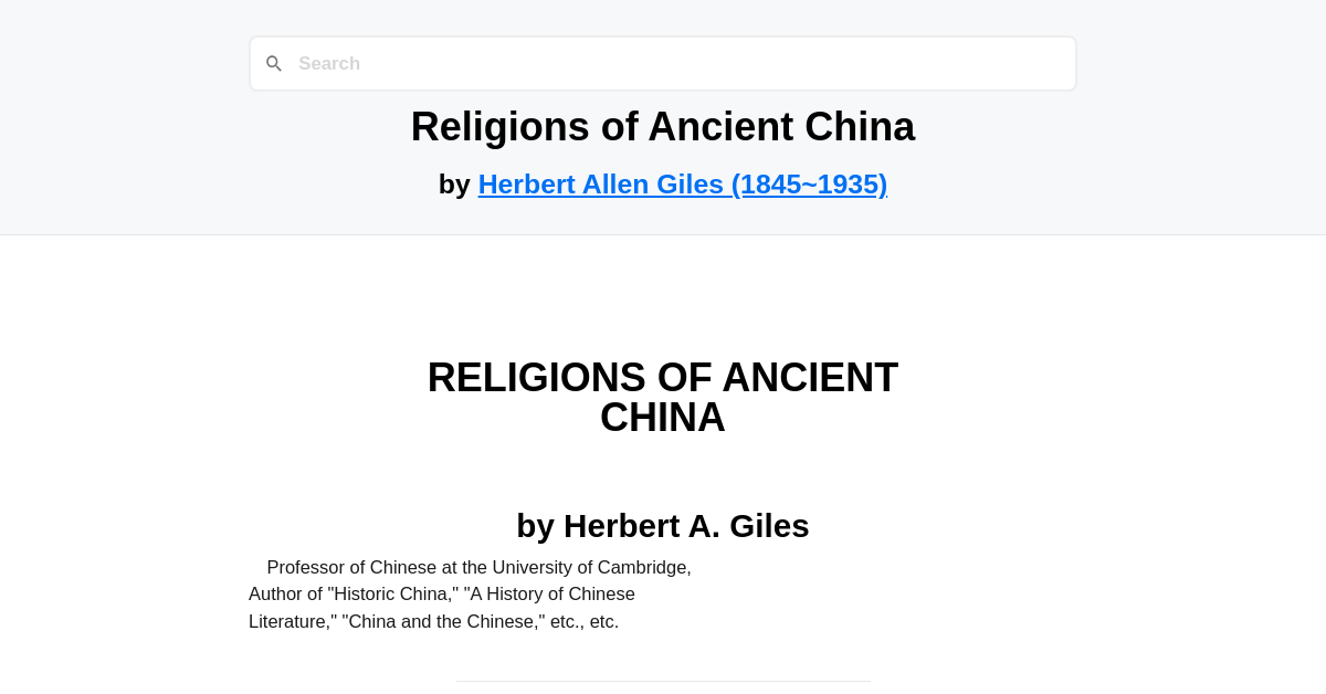 Religions of Ancient China by Herbert Allen Giles (1845-1935)