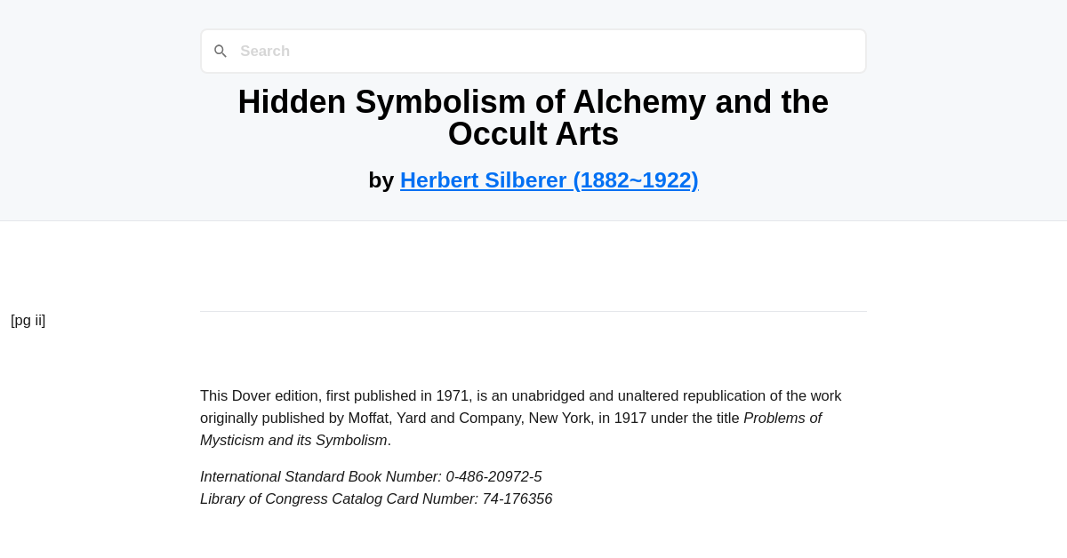 Hidden Symbolism of Alchemy and the Occult Arts by Herbert Silberer ...