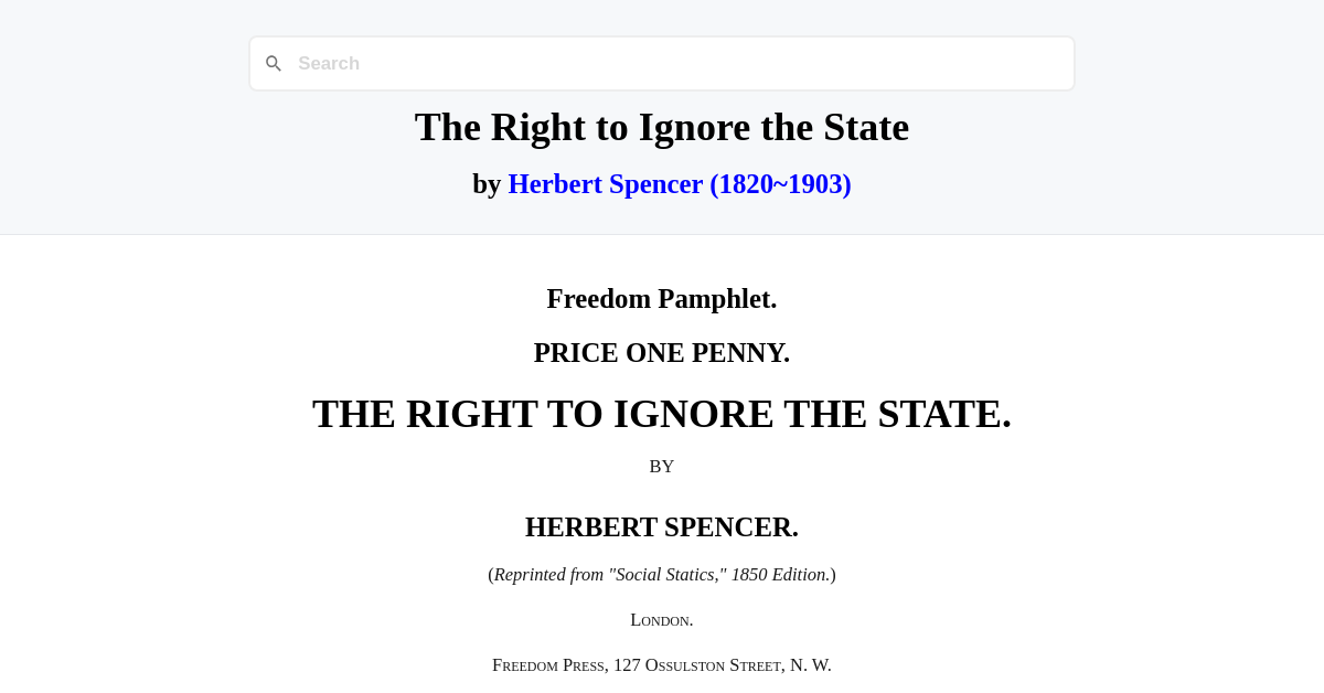 The Right to Ignore the State by Herbert Spencer (1820~1903)