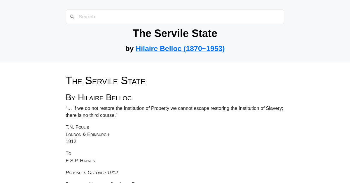 The Servile State by Hilaire Belloc (1870~1953)
