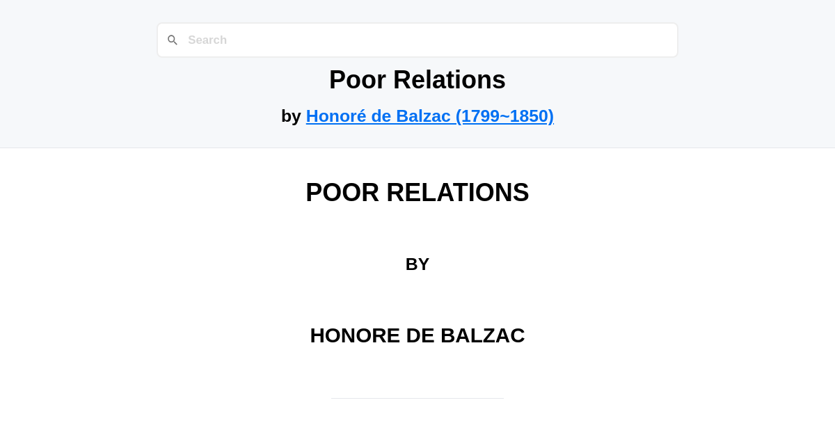 Poor Relations by Honoré de Balzac (1799~1850)