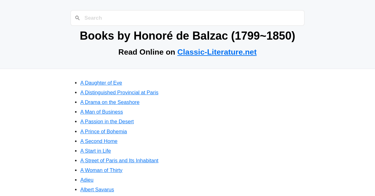 Books by Honoré de Balzac (1799~1850) - Read Online on Classic ...