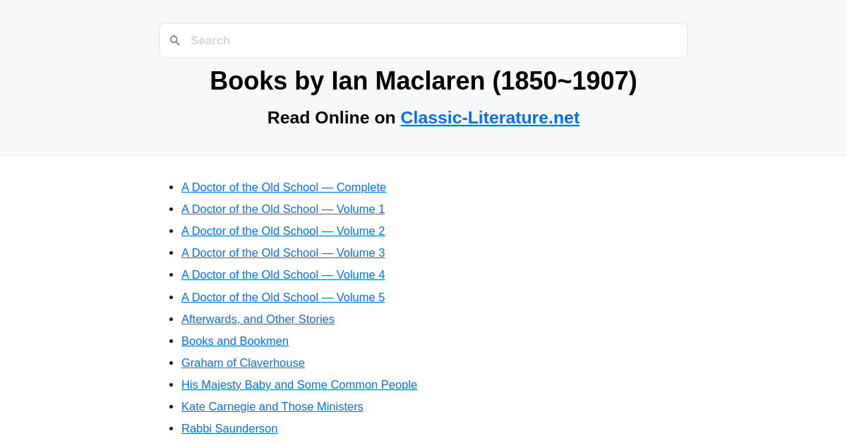 Books by Ian Maclaren (1850~1907) - Read Online on Classic-Literature.net