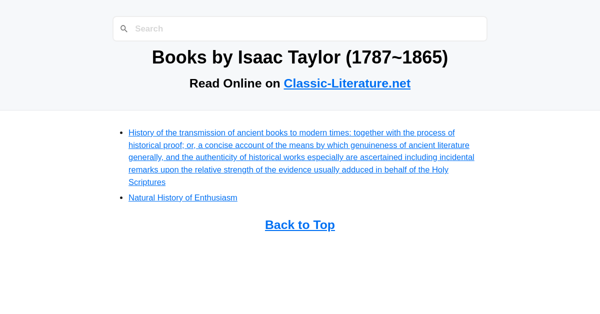 Books by Isaac Taylor (1787~1865) - Read Online on Classic-Literature.net
