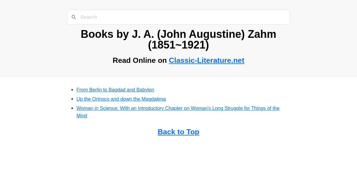 Books by J. A. (John Augustine) Zahm (1851~1921) - Read Online on Classic-Literature.net