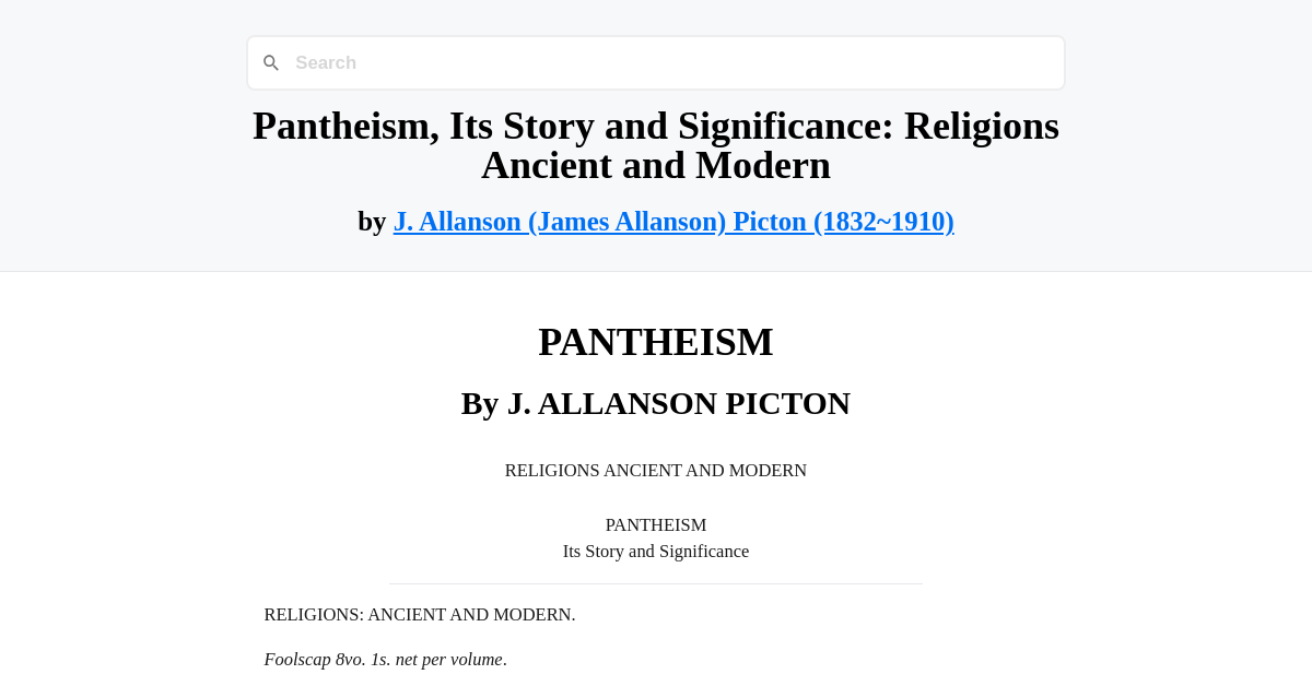 Pantheism, Its Story and Significance: Religions Ancient and Modern by ...