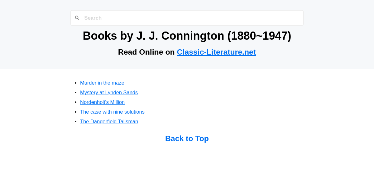 Books by J. J. Connington (1880~1947) - Read Online on Classic ...