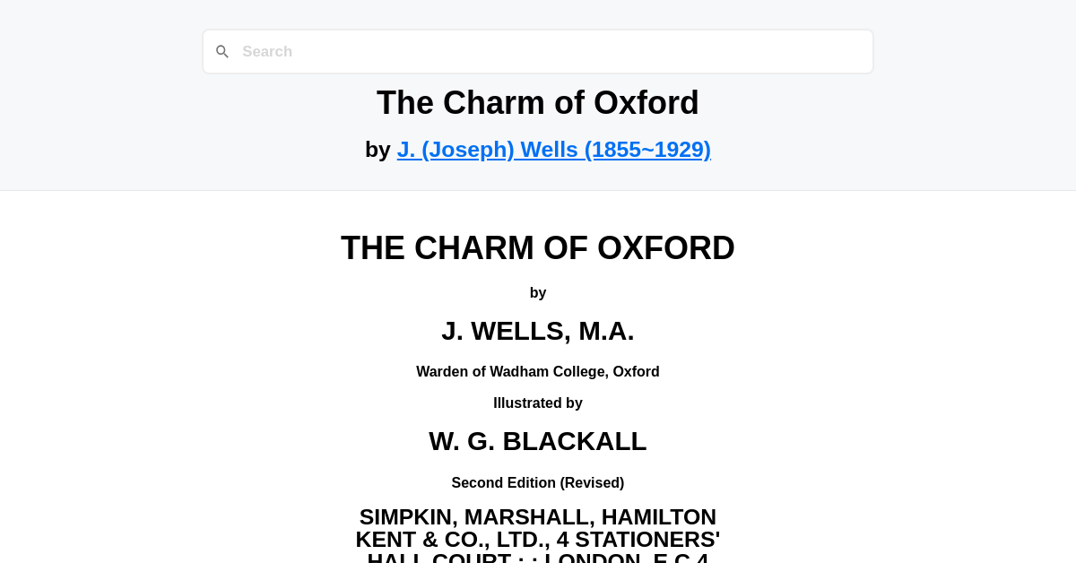 The Charm of Oxford by J. (Joseph) Wells (1855-1929)