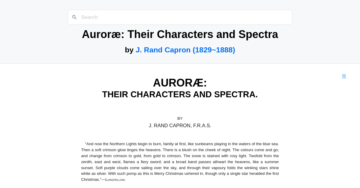 Auroræ: Their Characters and Spectra by J. Rand Capron (1829~1888)