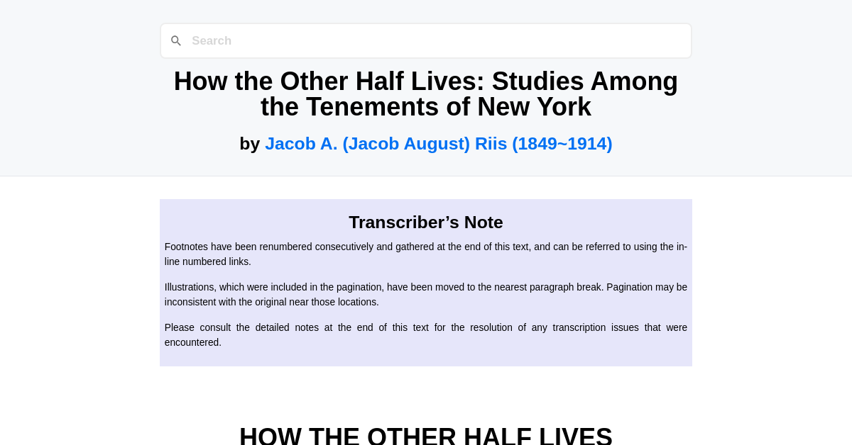 How the Other Half Lives: Studies Among the Tenements of New York by ...
