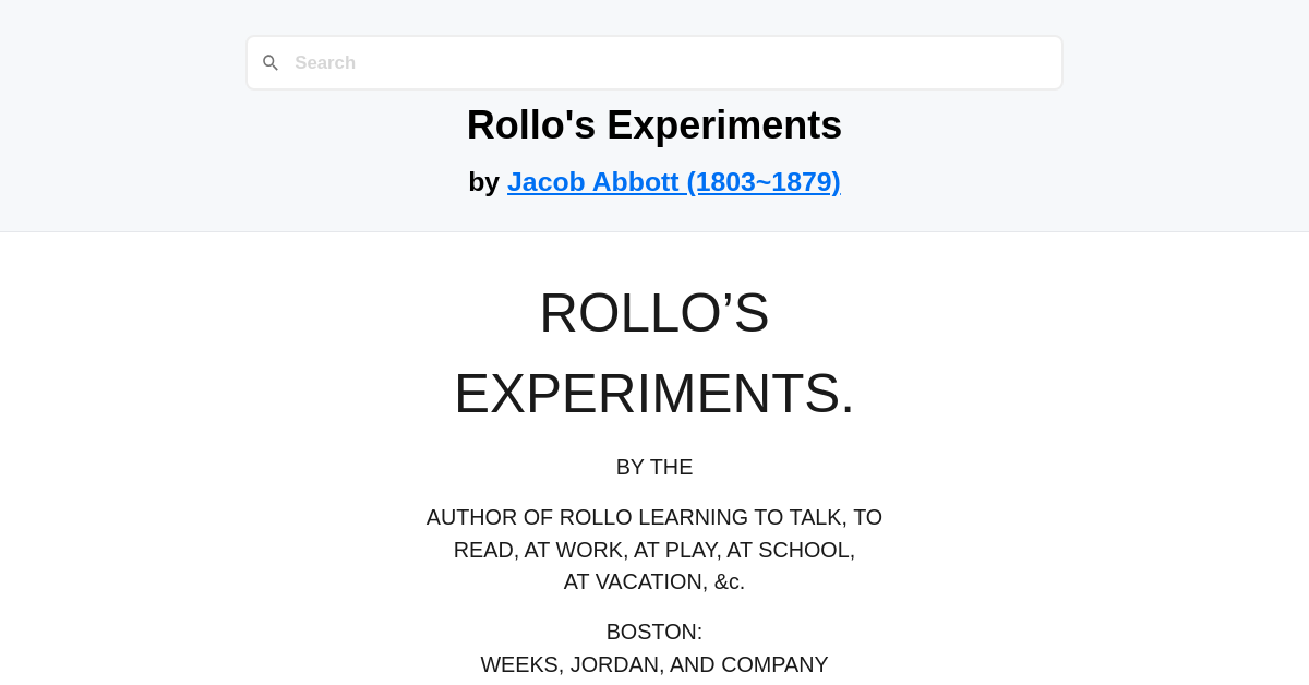 Rollo's Experiments by Jacob Abbott (1803~1879)