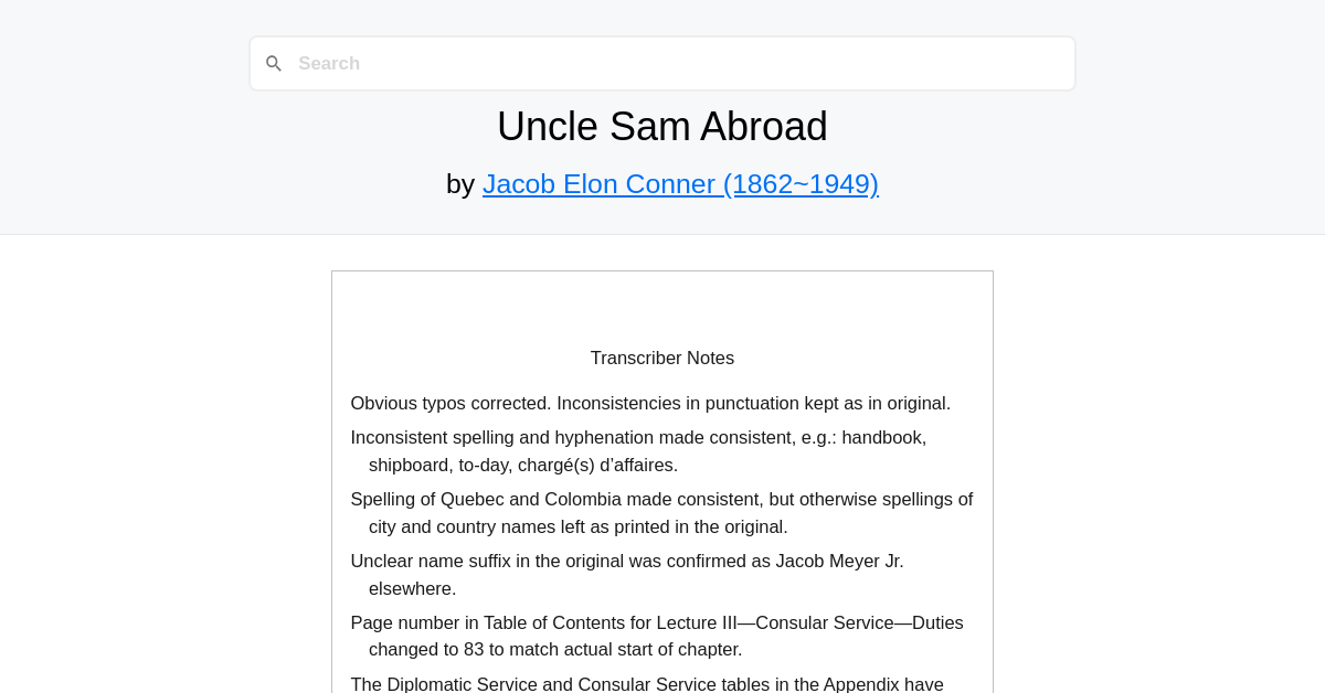 Uncle Sam Abroad by Jacob Elon Conner (1862~1949)