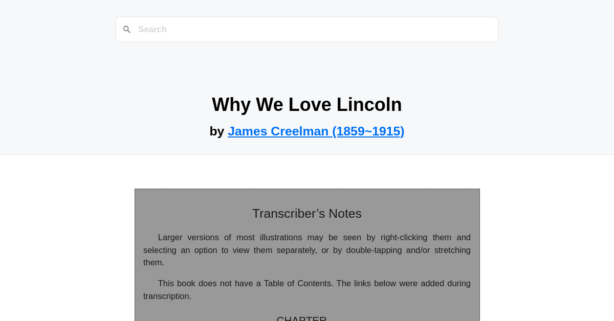 Why We Love Lincoln by James Creelman (1859~1915)