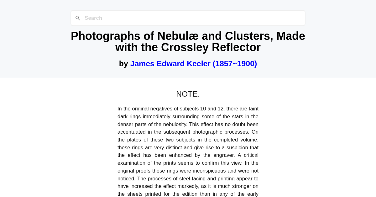 Photographs of Nebulæ and Clusters, Made with the Crossley Reflector by ...