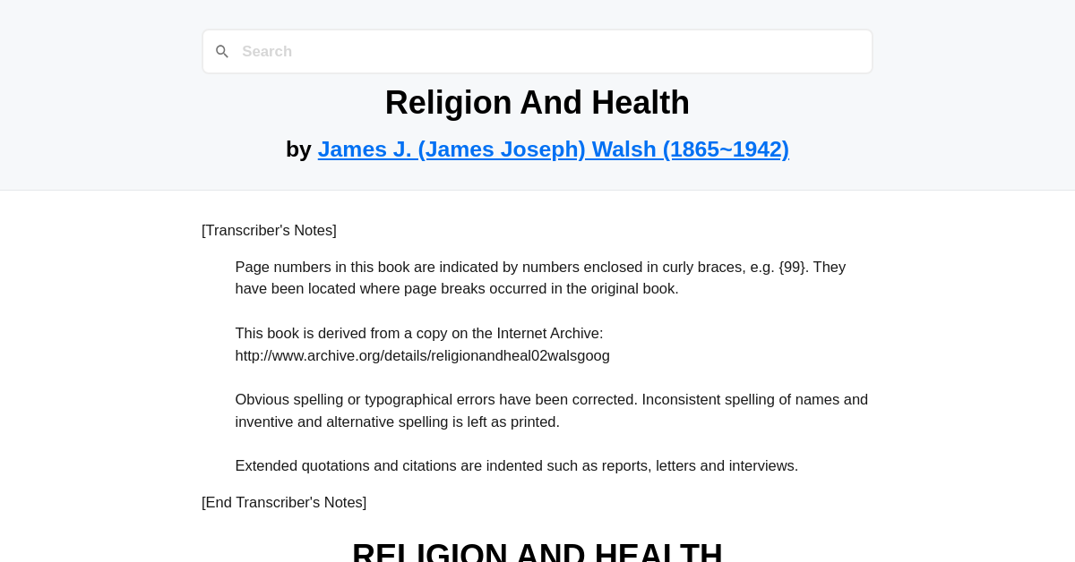 Religion And Health by James J. (James Joseph) Walsh (1865~1942)