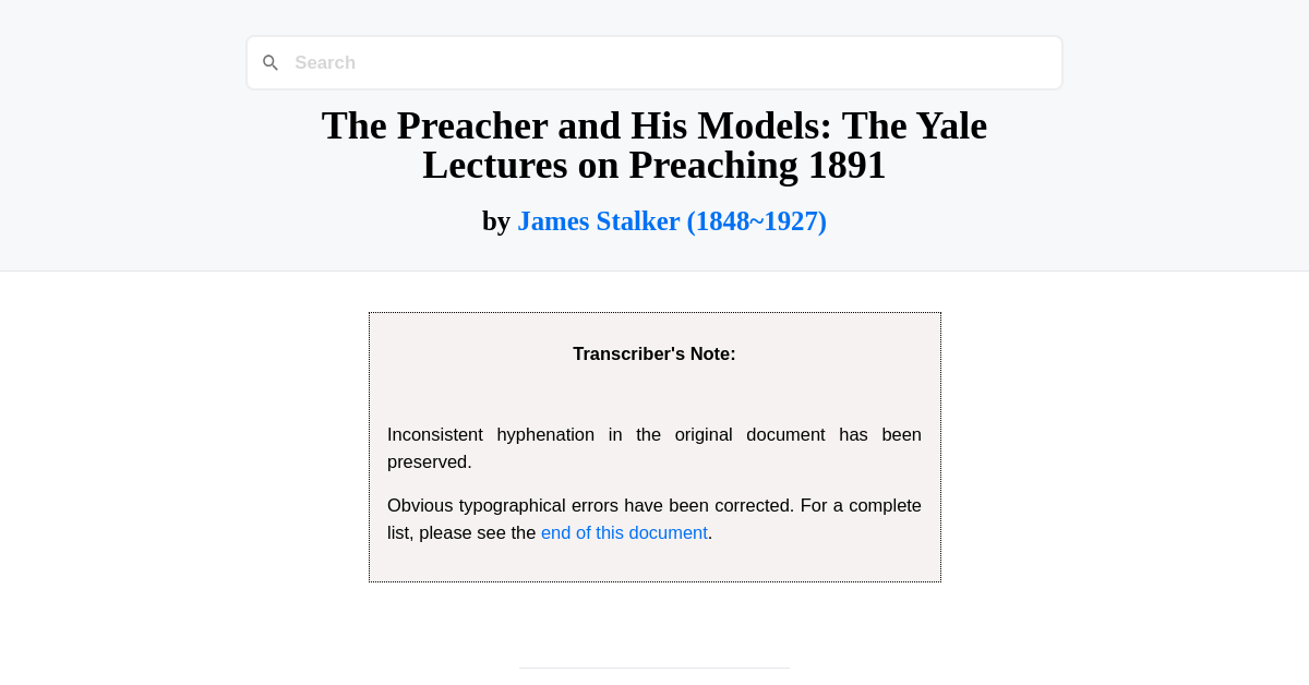 The Preacher and His Models: The Yale Lectures on Preaching 1891 by ...
