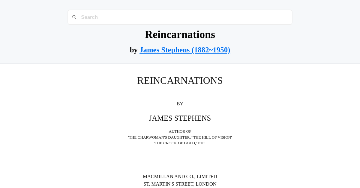 Reincarnations by James Stephens (1882~1950)