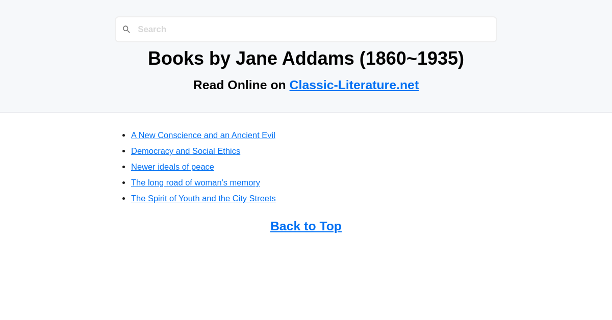 Books by Jane Addams (1860-1935)