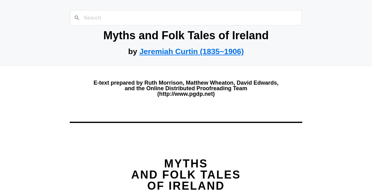 Myths and Folk Tales of Ireland by Jeremiah Curtin (1835~1906)
