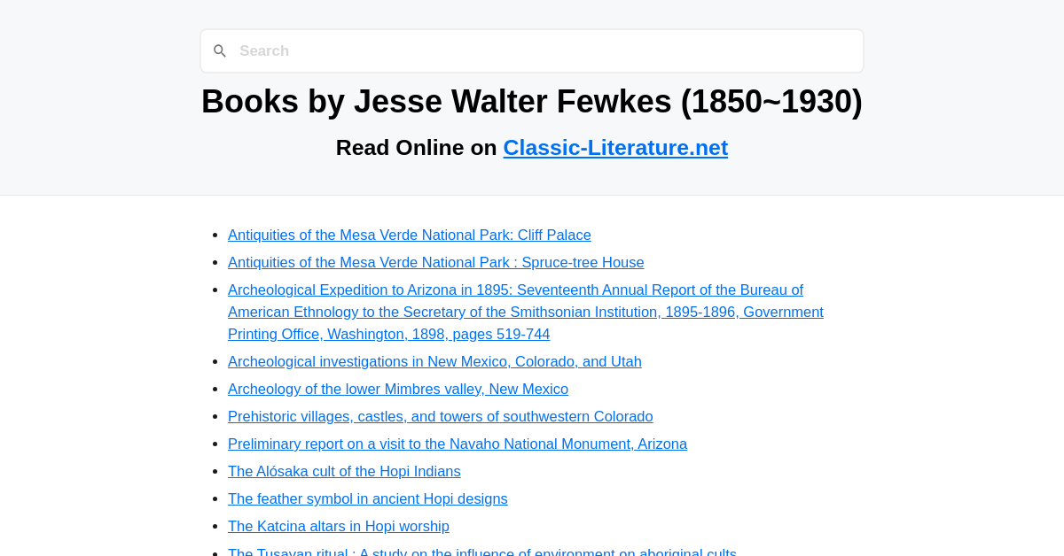 Books by Jesse Walter Fewkes (1850~1930) - Read Online on Classic ...