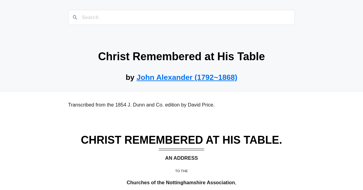 Christ Remembered at His Table by John Alexander (1792~1868)