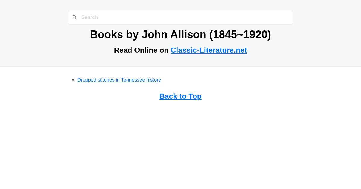 Books by John Allison (1845-1920) - Read Online on Classic-Literature.net