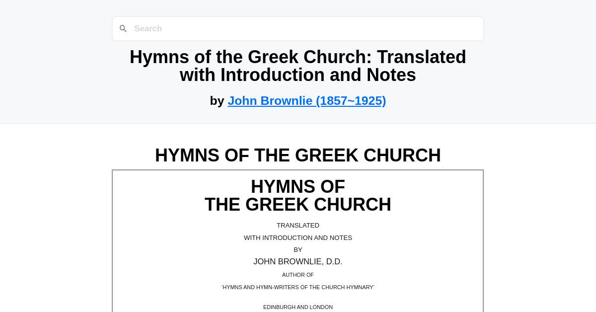 Hymns of the Greek Church: Translated with Introduction and Notes