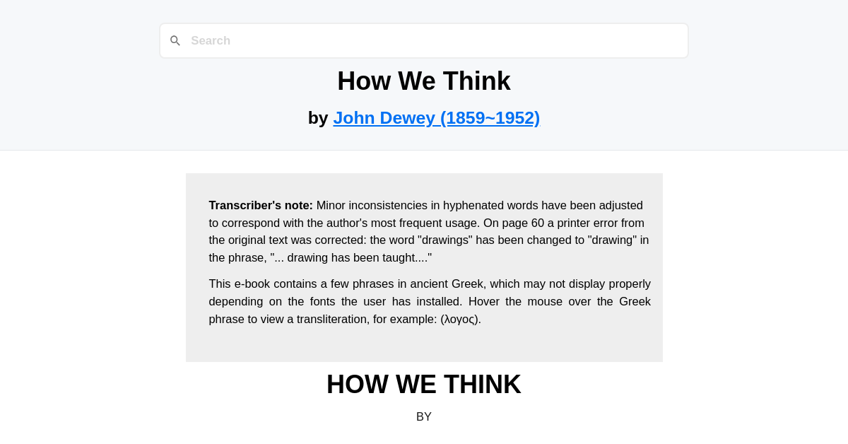 How We Think by John Dewey (1859-1952)