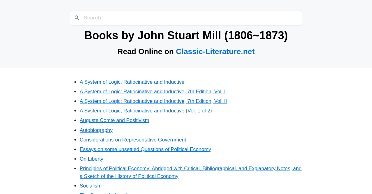 Books by John Stuart Mill (1806~1873) - Read Online on Classic ...