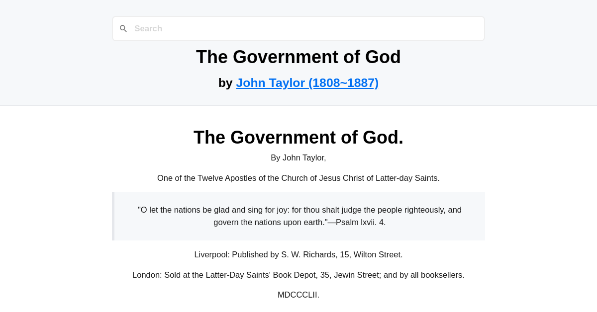 The Government of God by John Taylor (1808~1887)