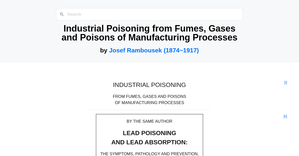 Industrial Poisoning from Fumes, Gases and Poisons of Manufacturing ...