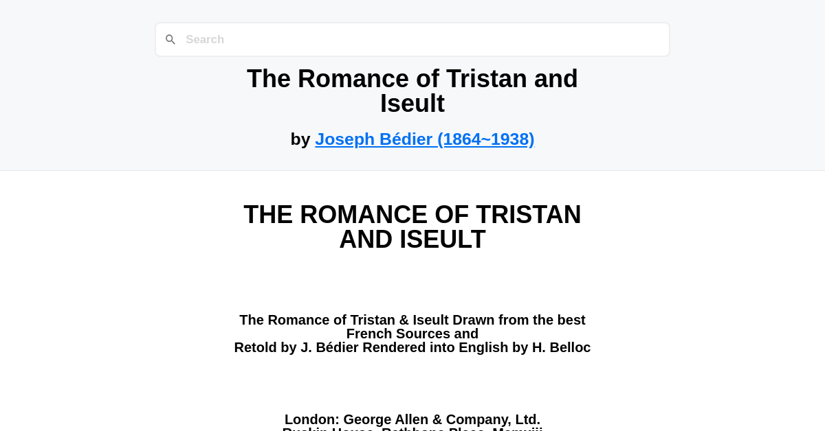 The Romance of Tristan and Iseult by Joseph Bédier (1864-1938)