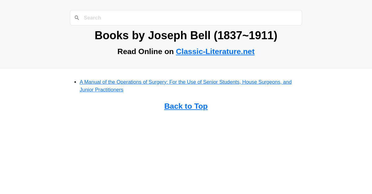Books by Joseph Bell (1837-1911)