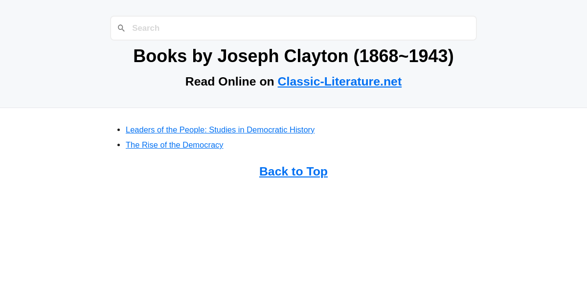 Books by Joseph Clayton (1868~1943) - Read Online on Classic-Literature.net