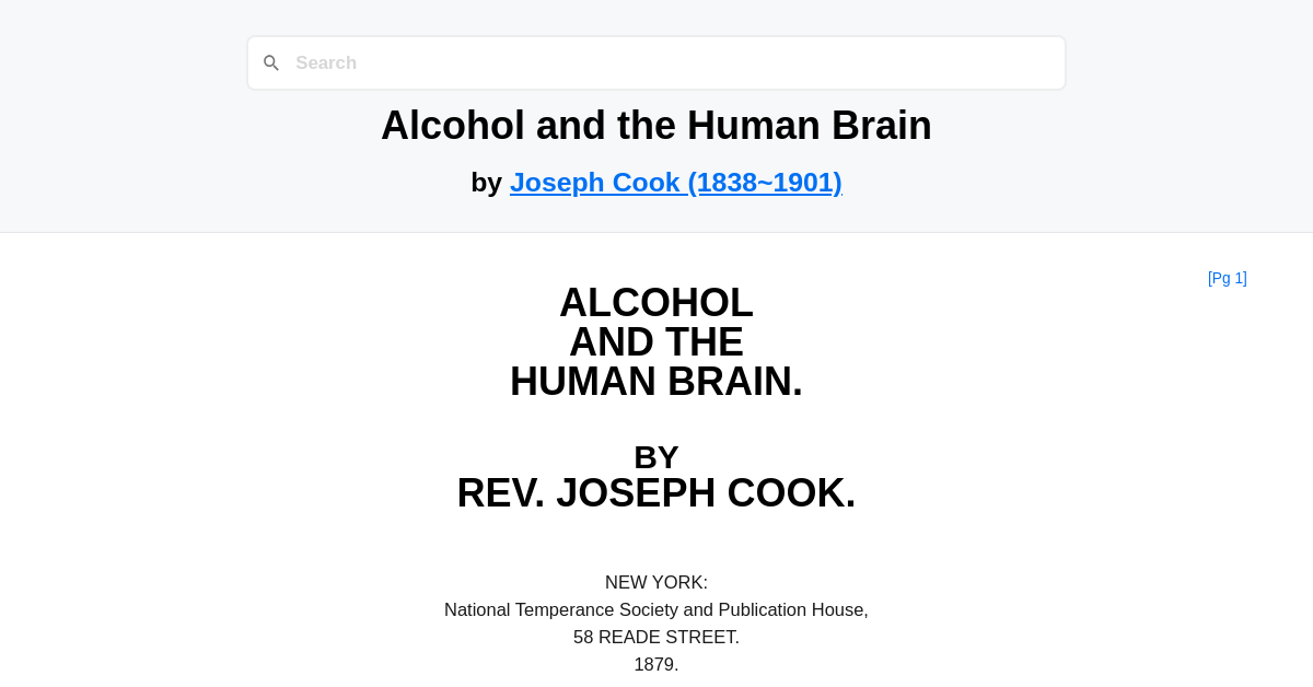 Alcohol and the Human Brain by Joseph Cook (1838~1901)