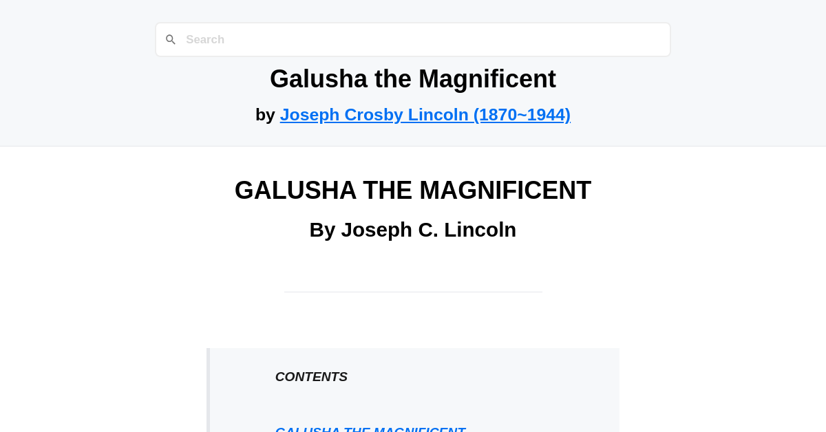 Galusha the Magnificent by Joseph Crosby Lincoln (1870~1944)