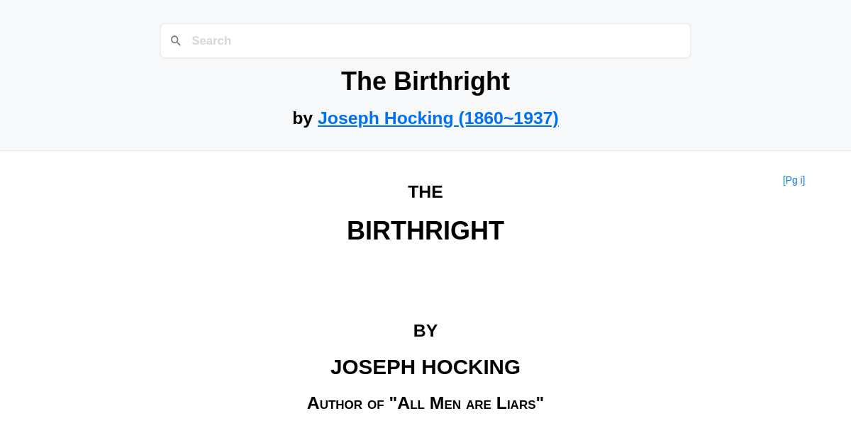 The Birthright by Joseph Hocking (1860~1937)