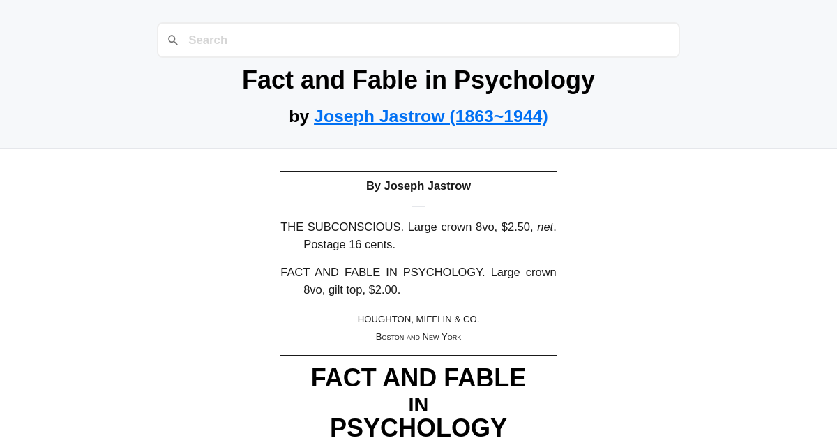 Fact and Fable in Psychology by Joseph Jastrow (1863~1944)