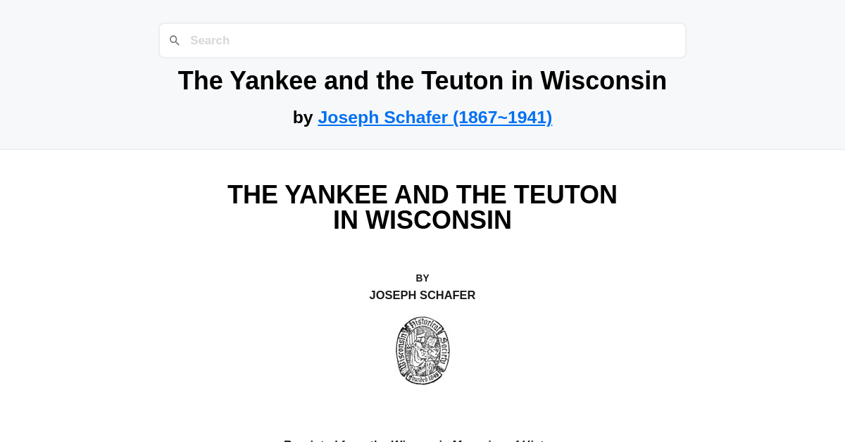 The Yankee and the Teuton in Wisconsin