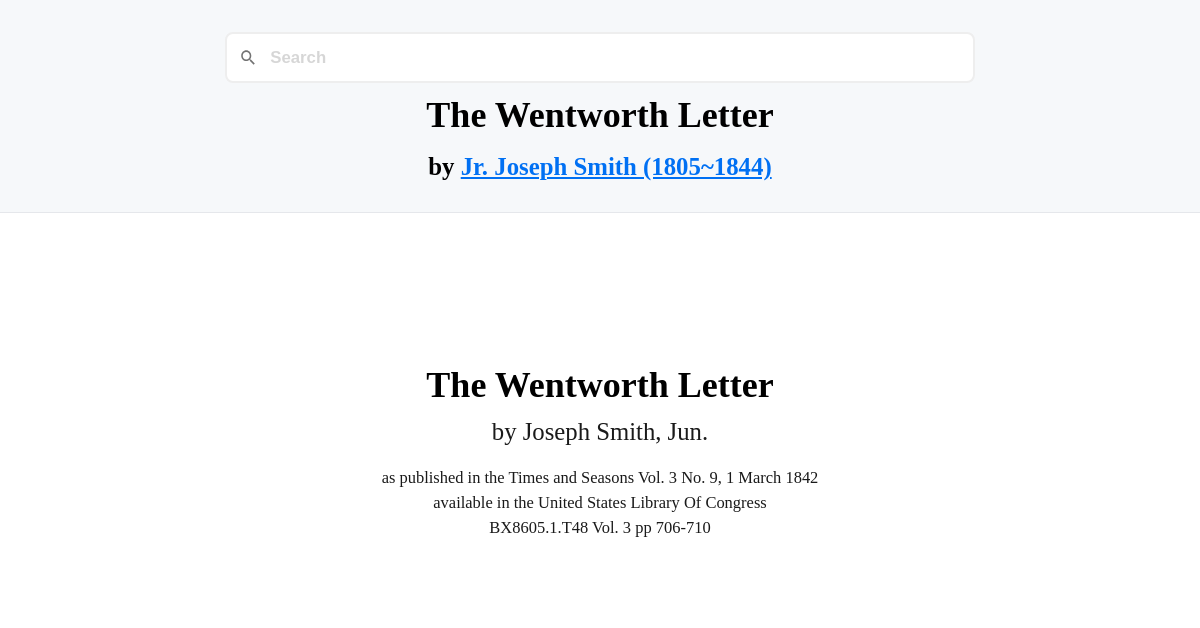 The Wentworth Letter by Jr. Joseph Smith (1805~1844)