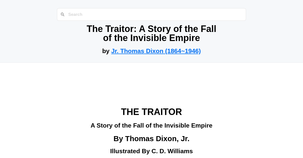 The Traitor: A Story of the Fall of the Invisible Empire by Jr. Thomas ...