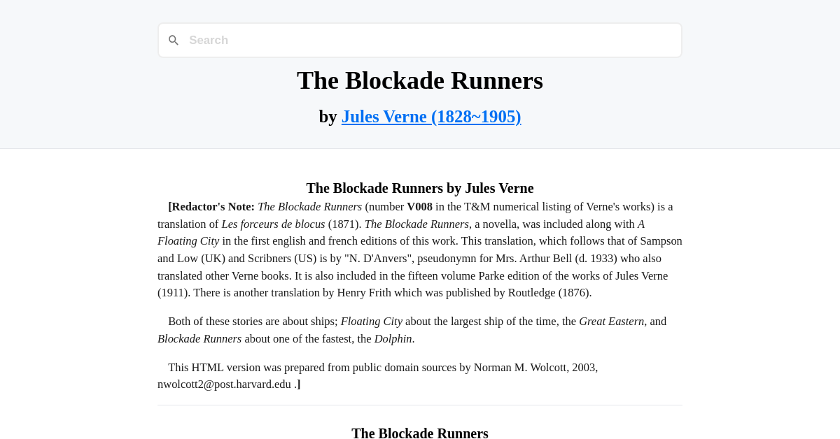 The Blockade Runners by Jules Verne (1828~1905)