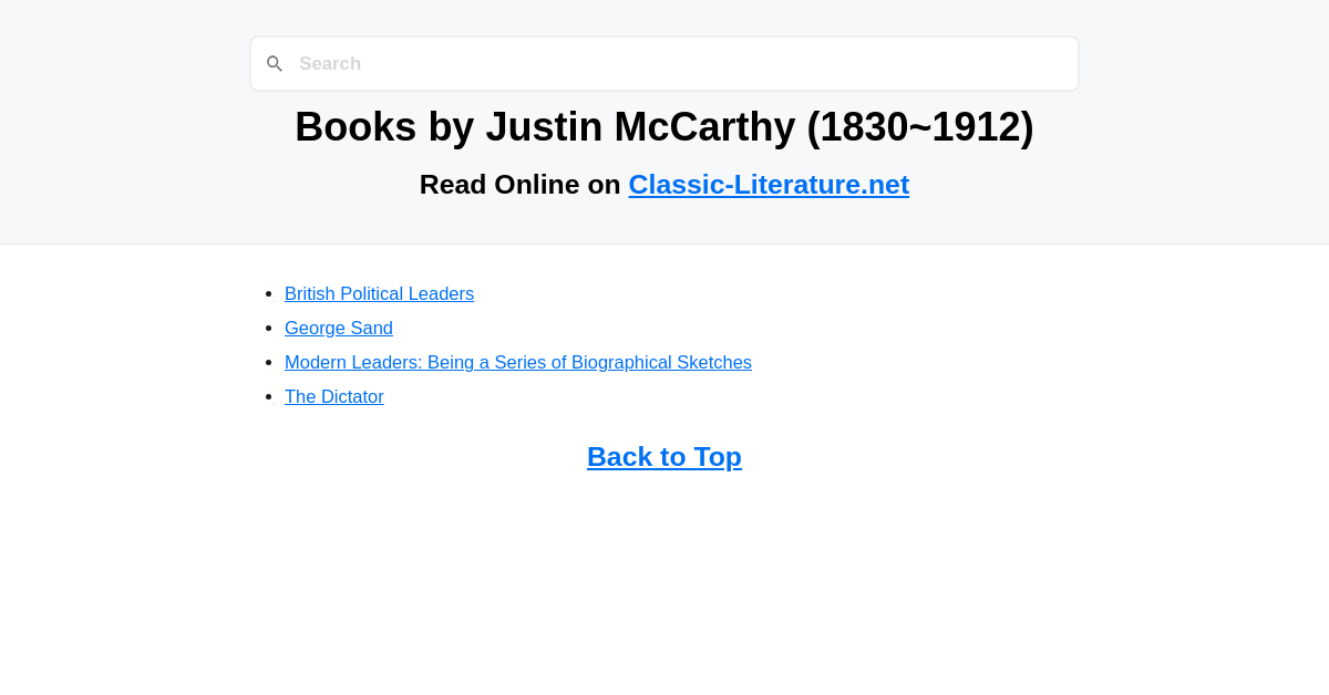 Books by Justin McCarthy (1830~1912) - Read Online on Classic ...
