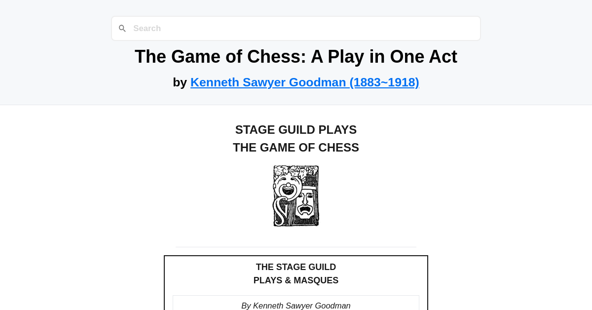 The Game of Chess: A Play in One Act