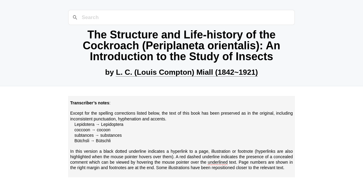 The Structure and Life-history of the Cockroach (Periplaneta orientalis): An Introduction to the ...
