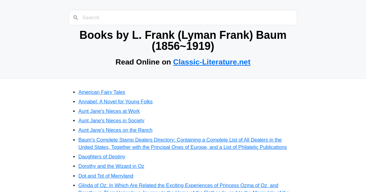 Books by L. Frank (Lyman Frank) Baum (1856~1919) - Read Online on ...